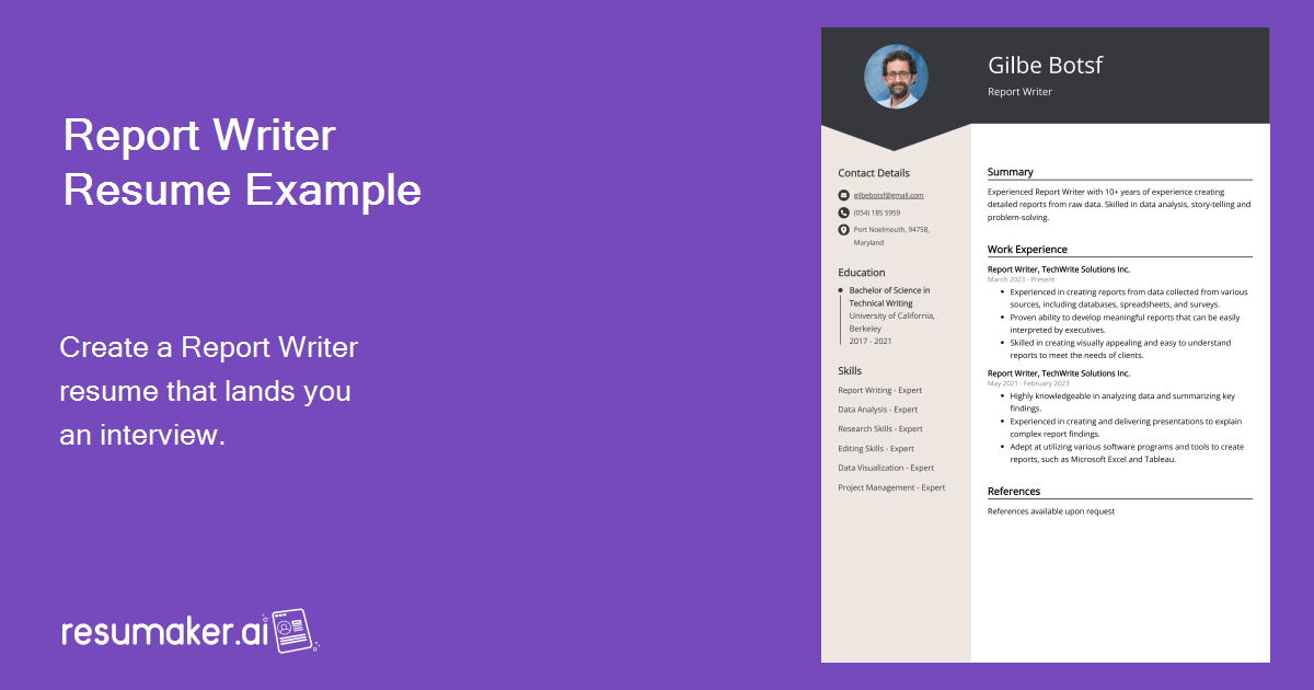 Report Writer Resume Examples (Template & 20+ Tips)
