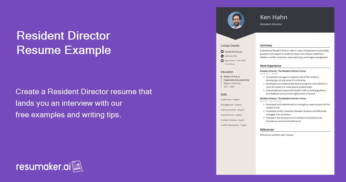 Resident Director Resume Examples (Template & 20+ Tips)