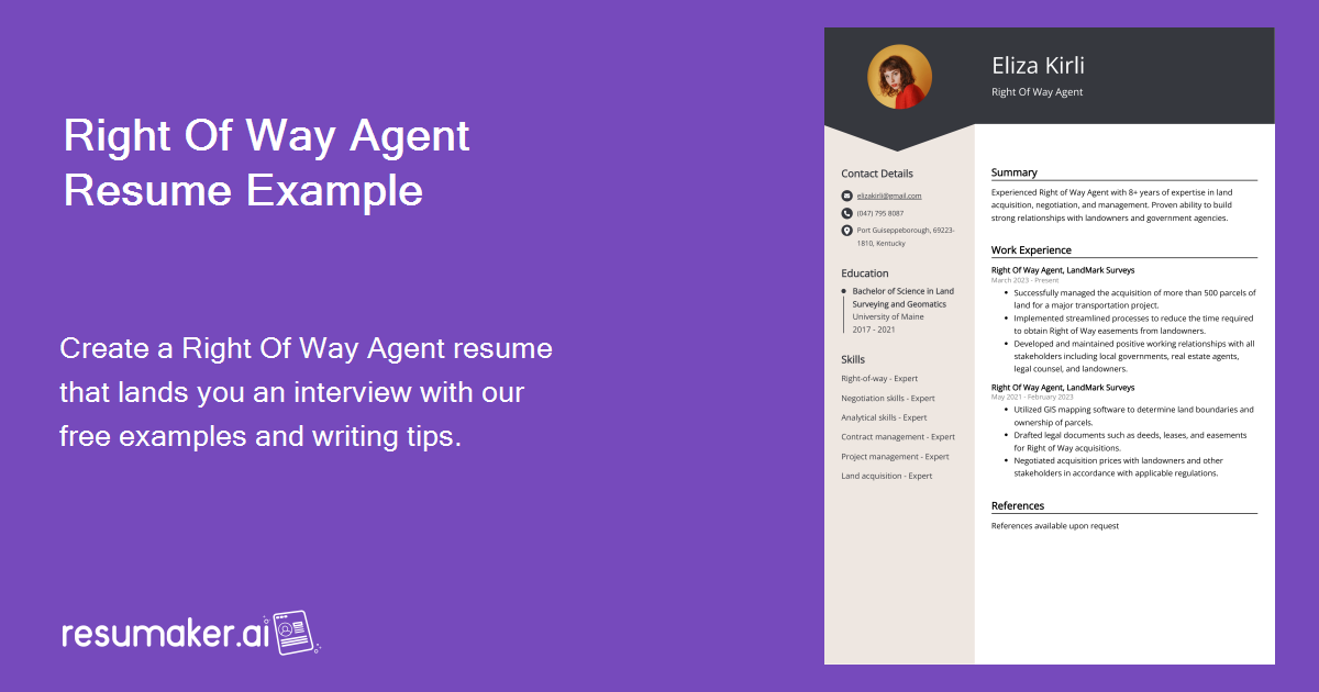 Right Of Way Agent Resume Examples (Template & 20+ Tips)
