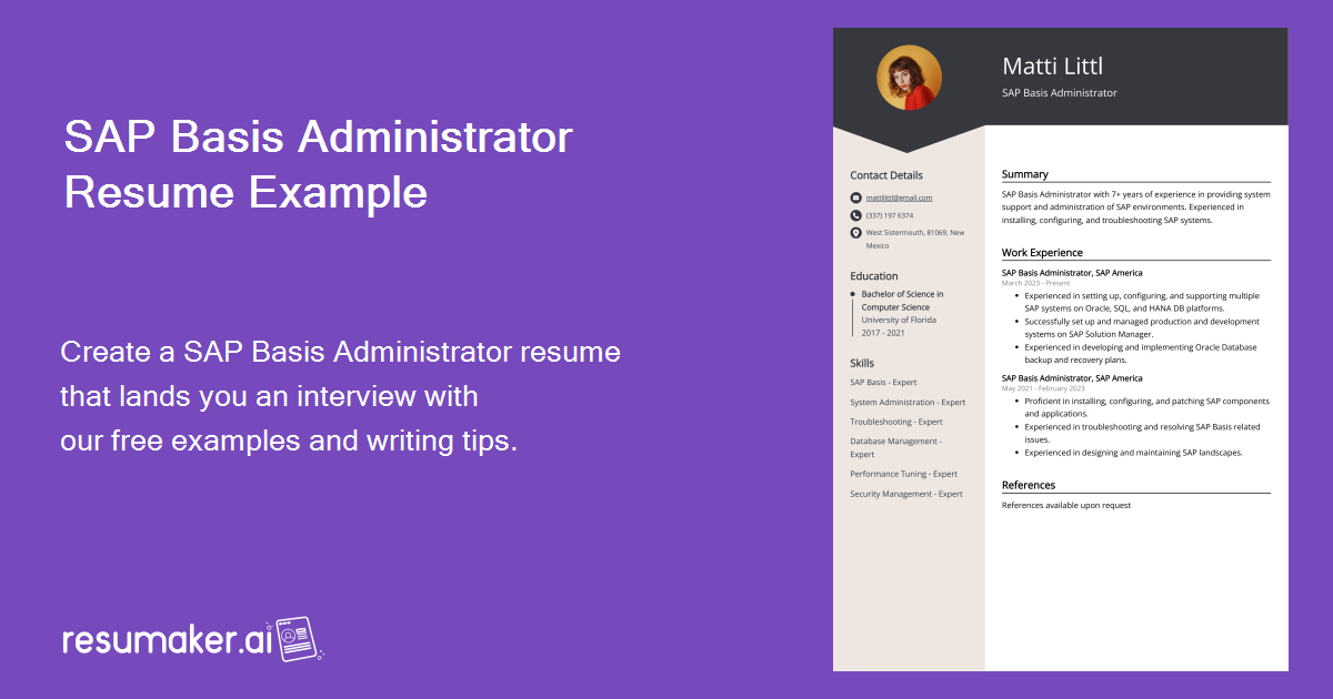 SAP Basis Administrator Resume Examples (Template & 20+ Tips)