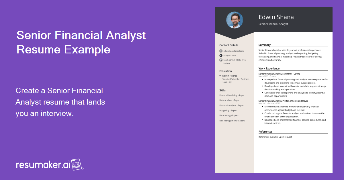 Senior Financial Analyst Resume Examples (Template & 20+ Tips)