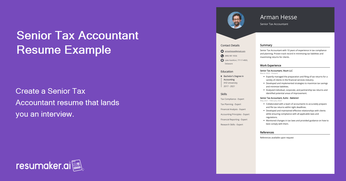 Senior Tax Accountant Resume Examples (Template & 20+ Tips)