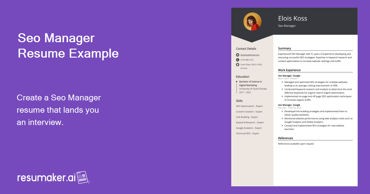 Seo Manager Resume Examples (Template & 20+ Tips) Seo Manager Resume Examples (Template & 20+ Tips)