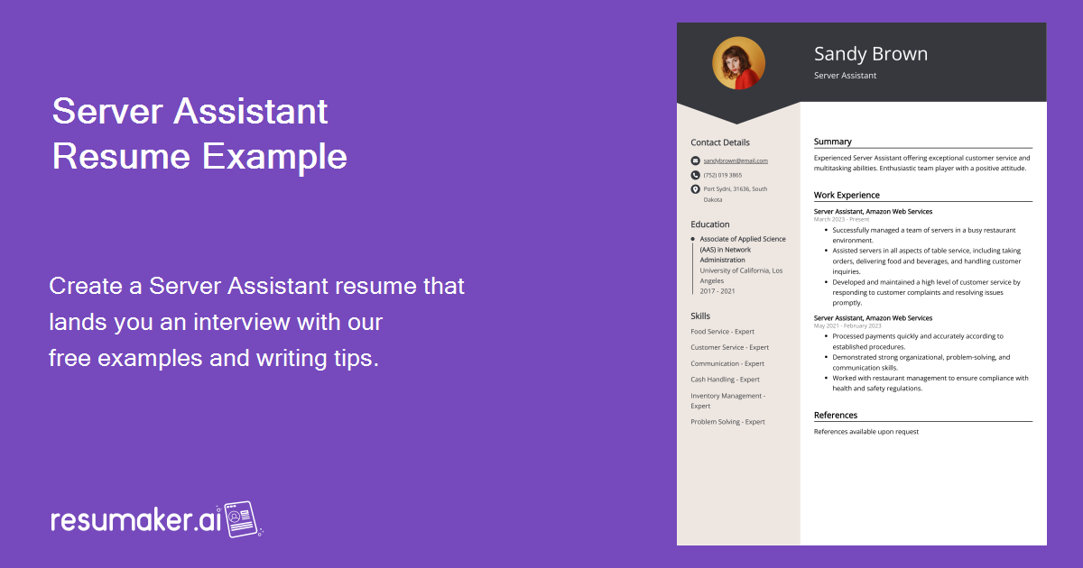 Server Assistant Resume Examples (Template & 20+ Tips)