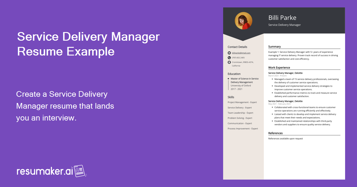 Service Delivery Manager Resume Examples (Template & 20+ Tips)