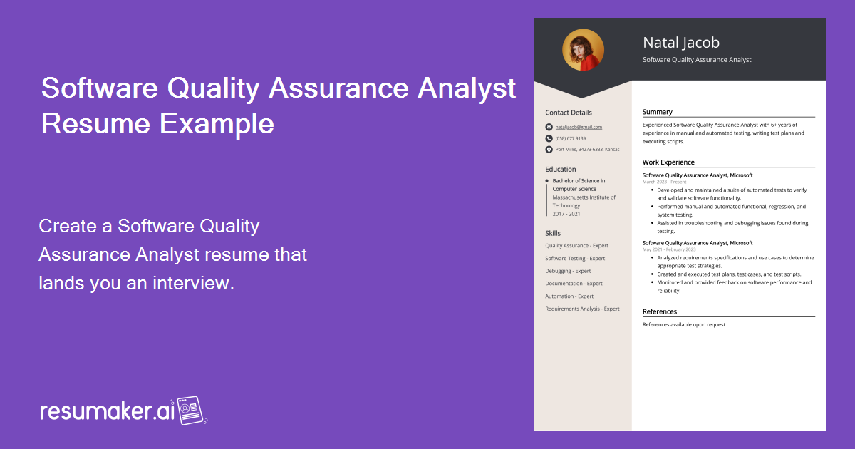 Software Quality Assurance Analyst Resume Examples (Template & 20+ Tips)