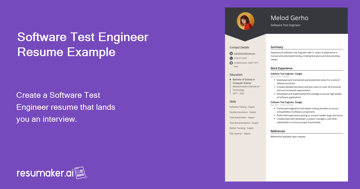 Software Test Engineer Resume Examples (Template & 20+ Tips)
