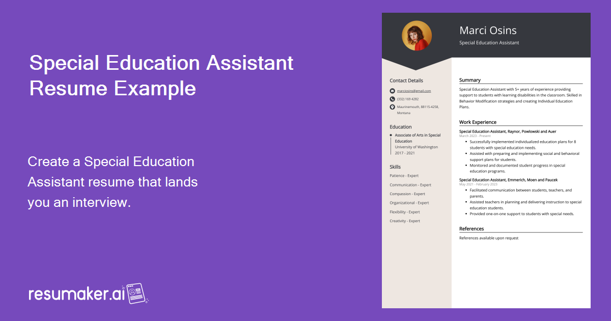 Special Education Assistant Resume Examples (Template & 20+ Tips)