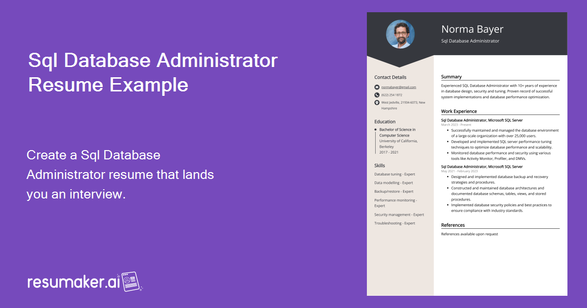 Sql Database Administrator Resume Examples (Template & 20+ Tips) Sql Database Administrator Resume Examples (Template & 20+ Tips)