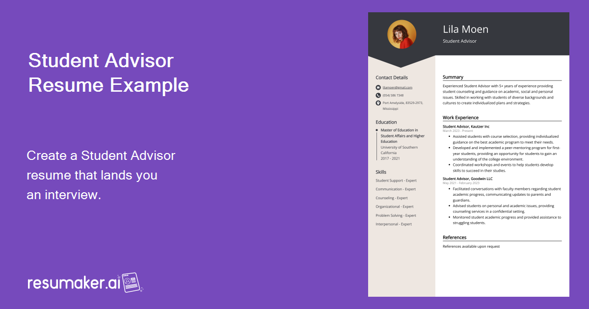 Student Advisor Resume Examples (Template & 20+ Tips)