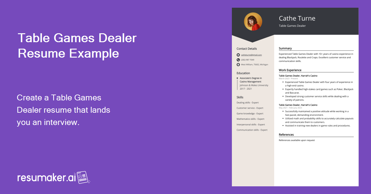 Table Games Dealer Resume Examples (Template & 20+ Tips)