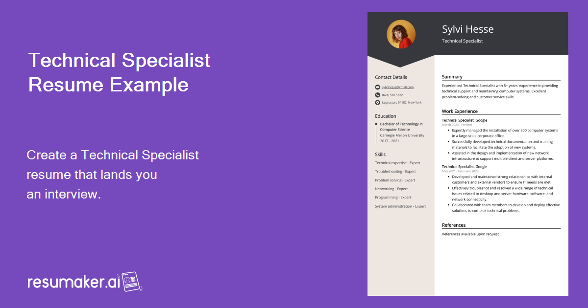 Technical Specialist Resume Examples (Template & 20+ Tips)