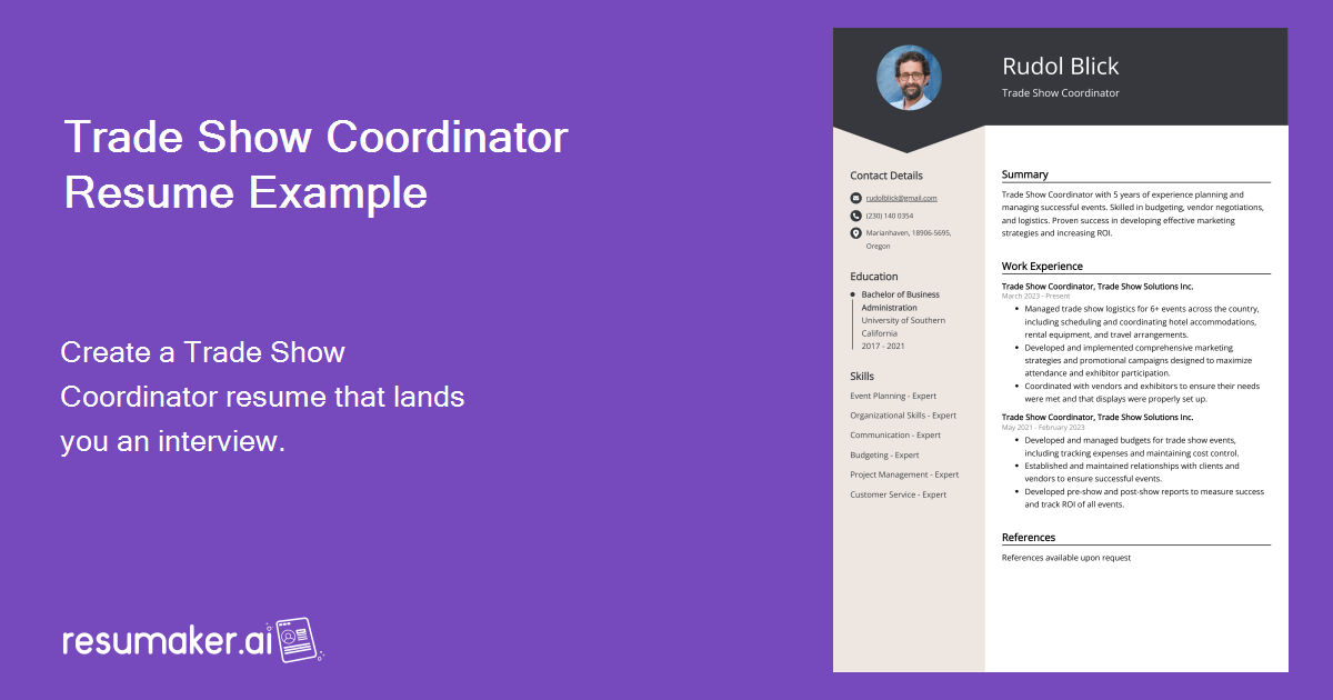 Trade Show Coordinator Resume Examples (Template & 20+ Tips)