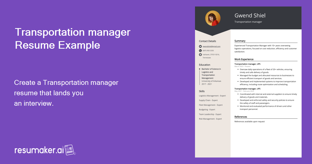 Transportation Manager Resume Examples Template 20 Tips Transportation Manager Resume Examples Template 20 Tips